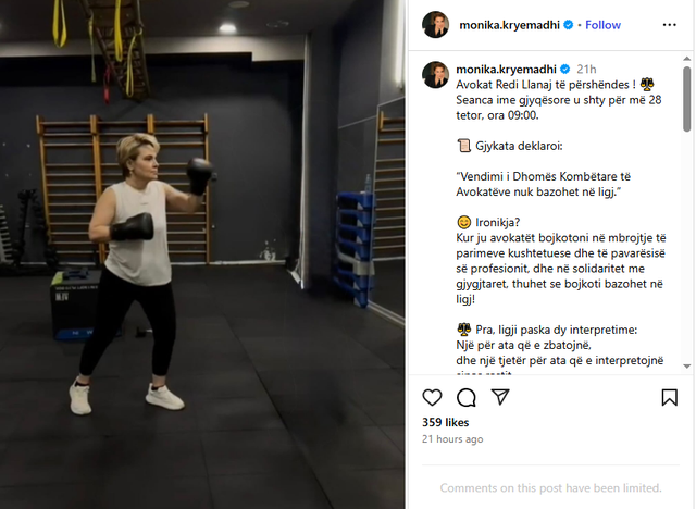 Me doreza boksi në duar, Monika Kryemadhi i dërgon “mesazh” avokatit nga palestra: Të përshëndes ...